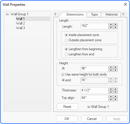 Cambiar las propiedades de un grupo, pared o sección – Design